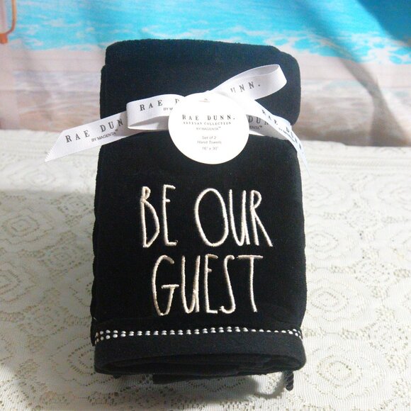 Rae Dunn | Bath | Rae Dunn Be Our Guest Set Of 2 Hand Towels Black With ...